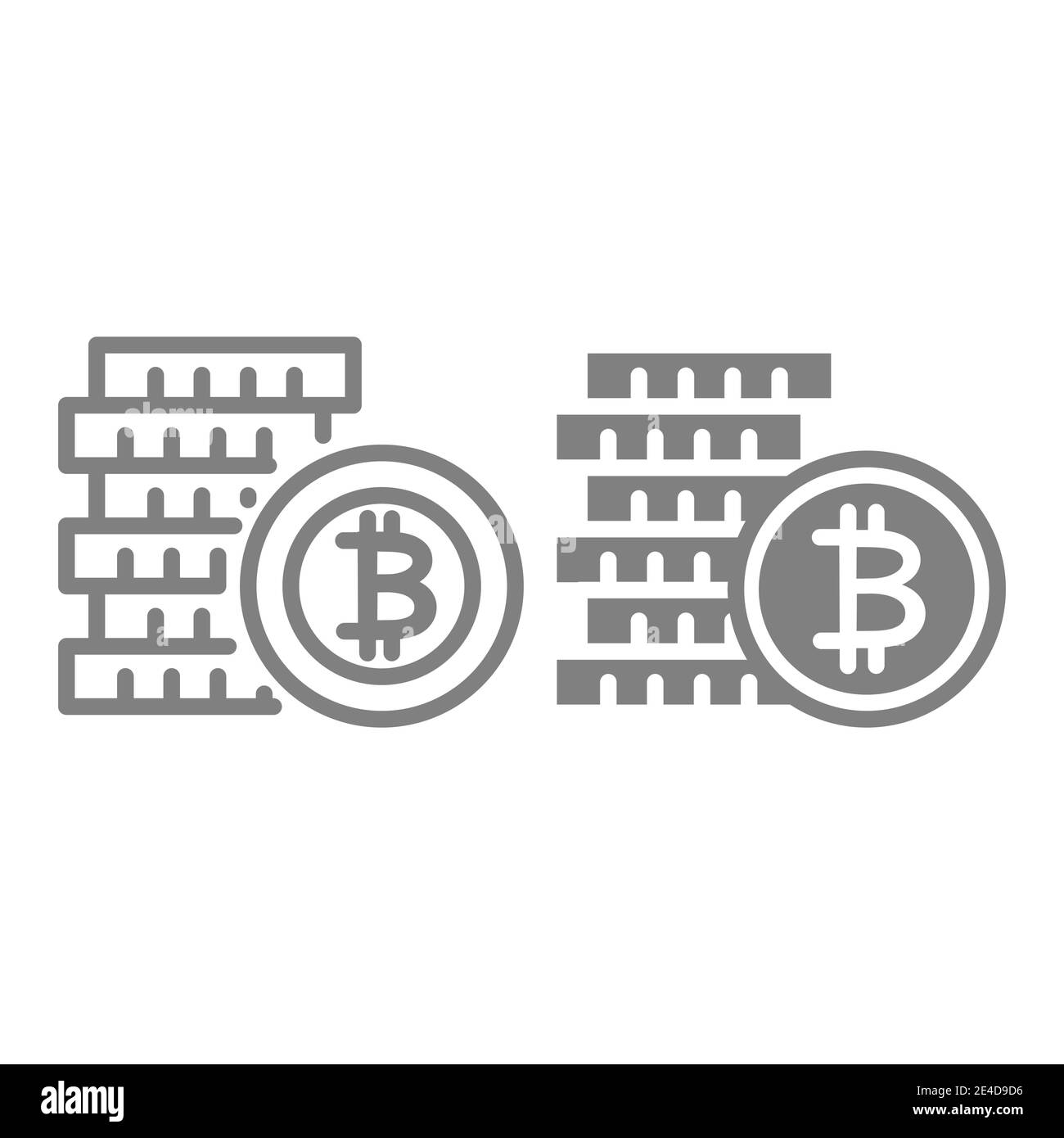 Pile of bitcoin coins line and glyph icon. Cryptocurrency stack vector illustration isolated on ...
