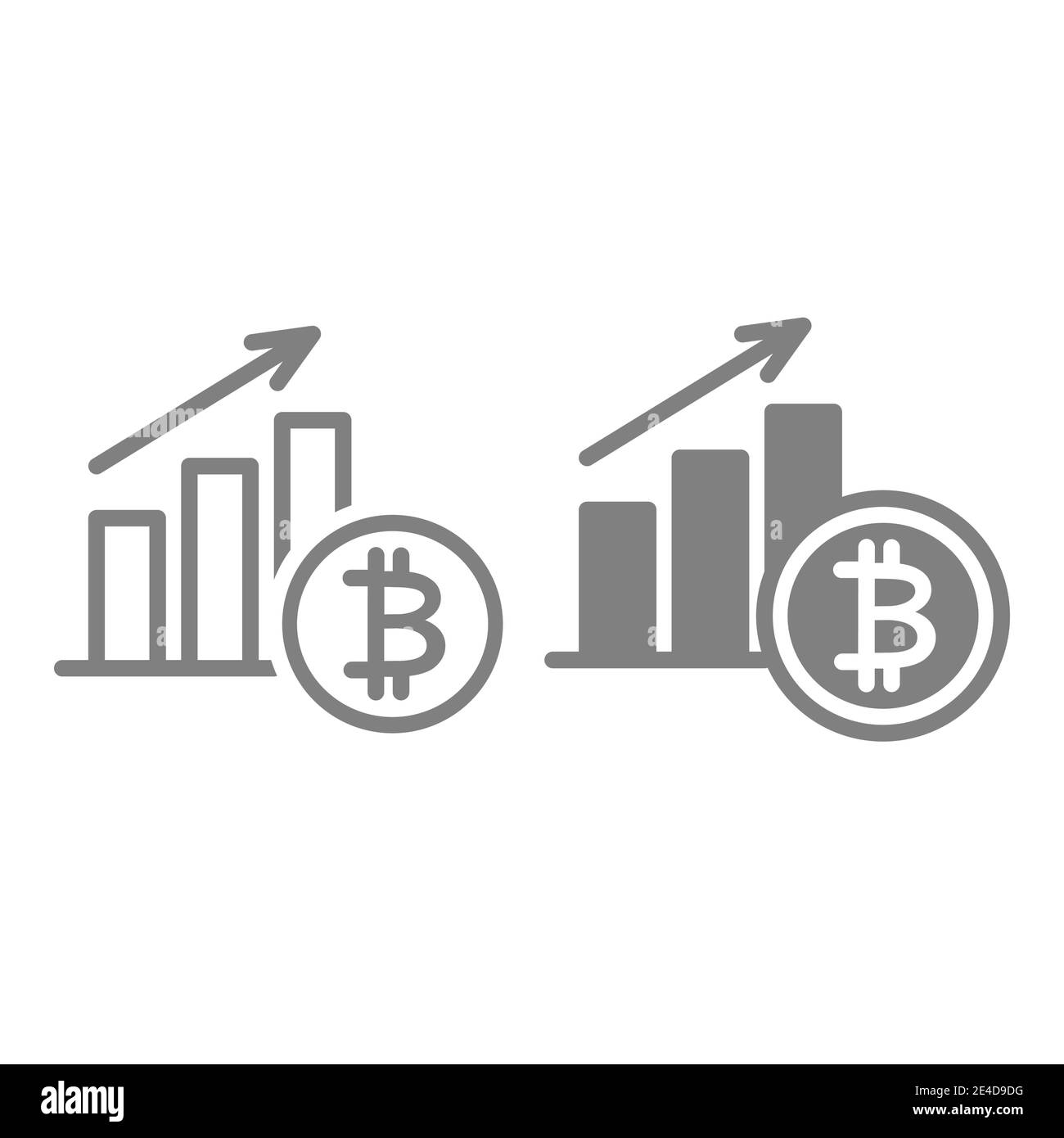 Bitcoin increase line and glyph icon. Cryptocurrency growth vector illustration isolated on ...