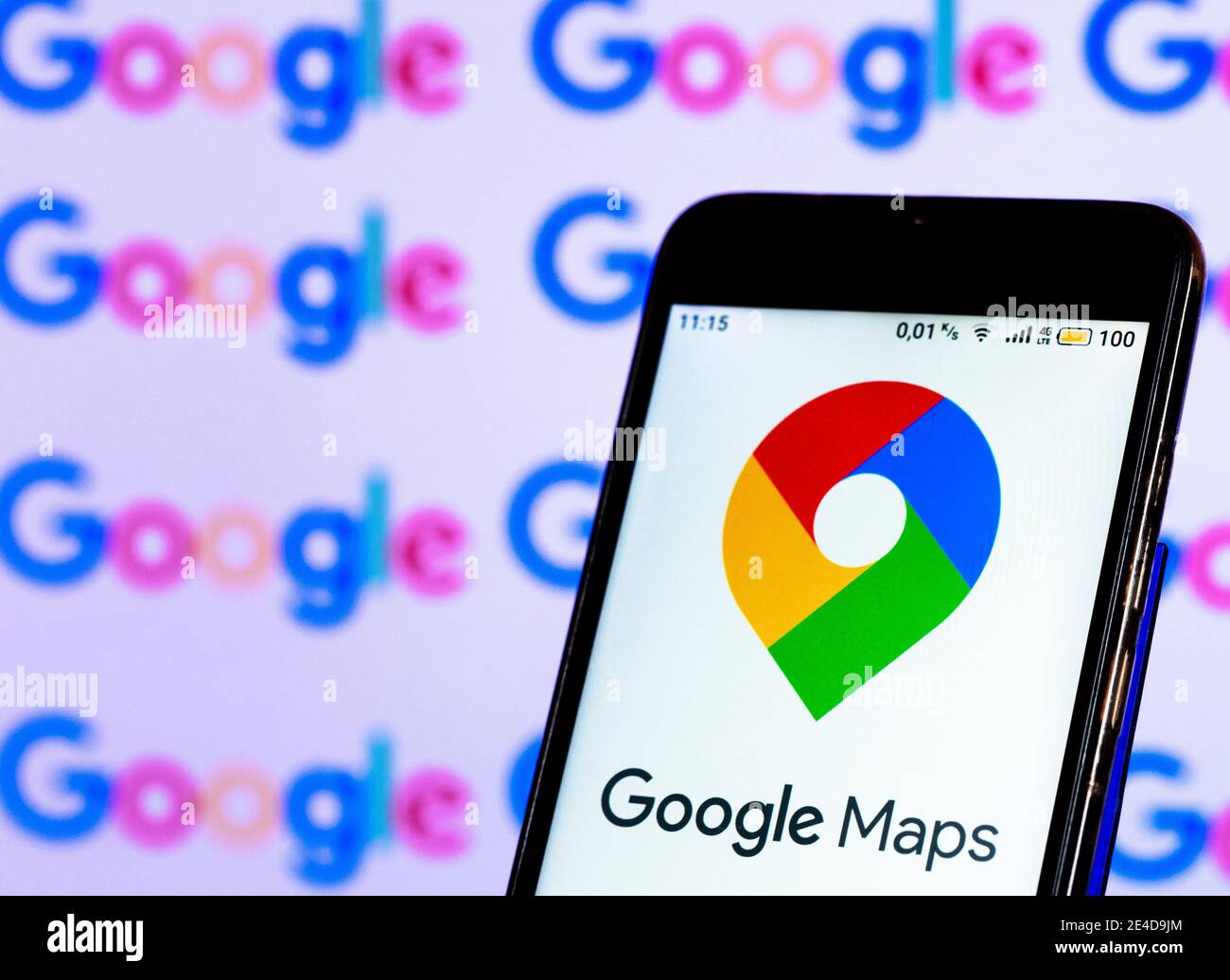 In this photo illustration Google Maps logo seen displayed on smart ...