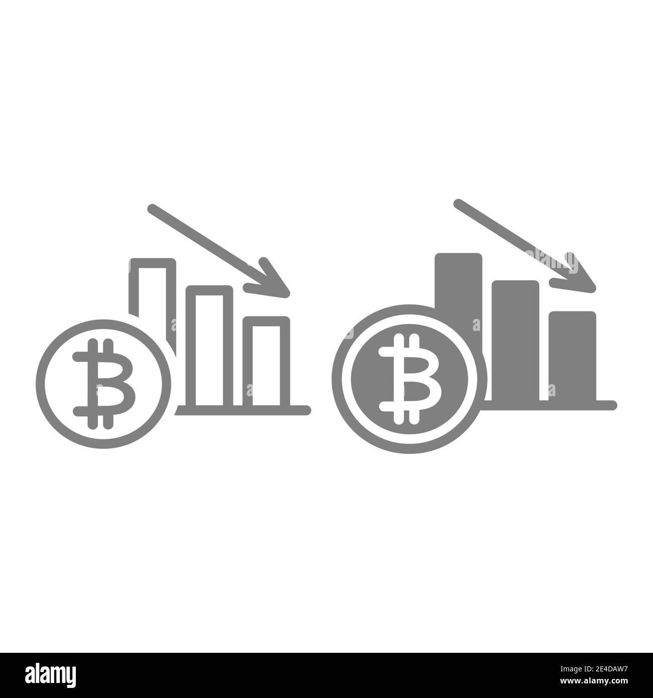 Bitcoin rate decrease line and glyph icon. Cryptocurrency graphic down vector illustration ...