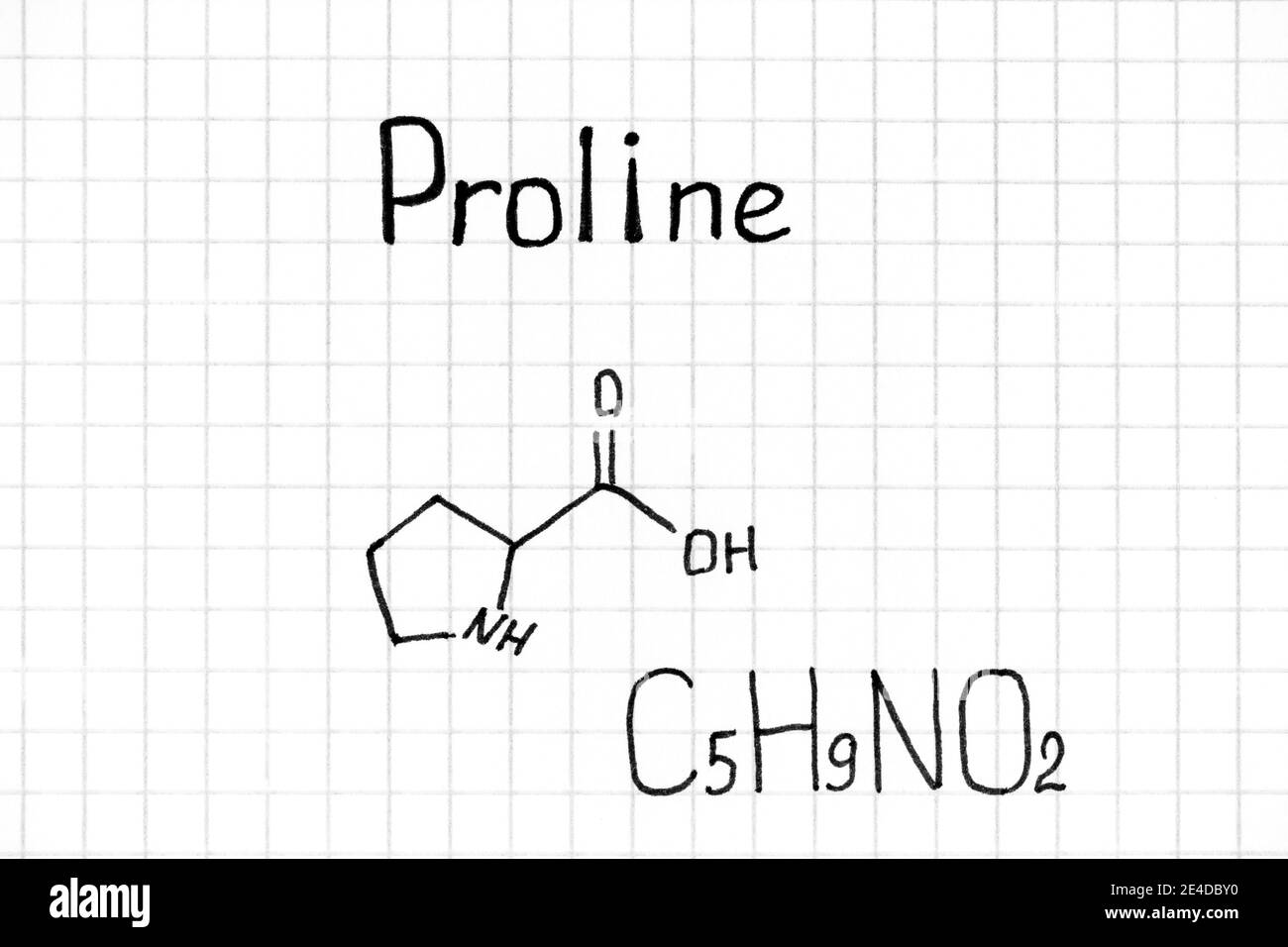 Handwriting Chemical formula of Proline. Close-up Stock Photo - Alamy
