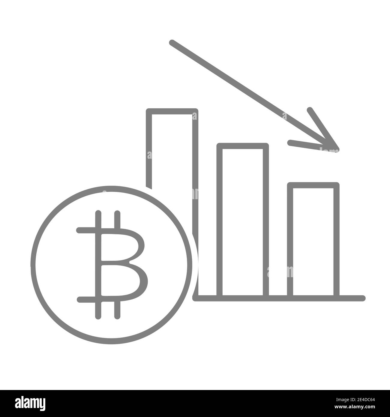Bitcoin rate decrease thin line icon. Cryptocurrency graphic down vector illustration isolated ...
