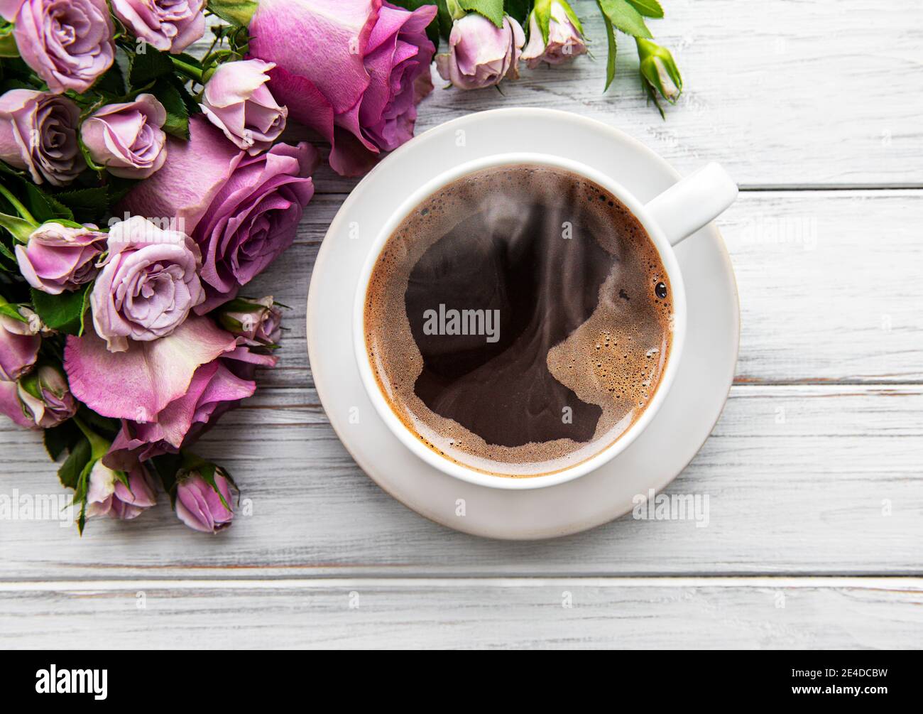 White roses coffee good morning hi-res stock photography and images - Alamy