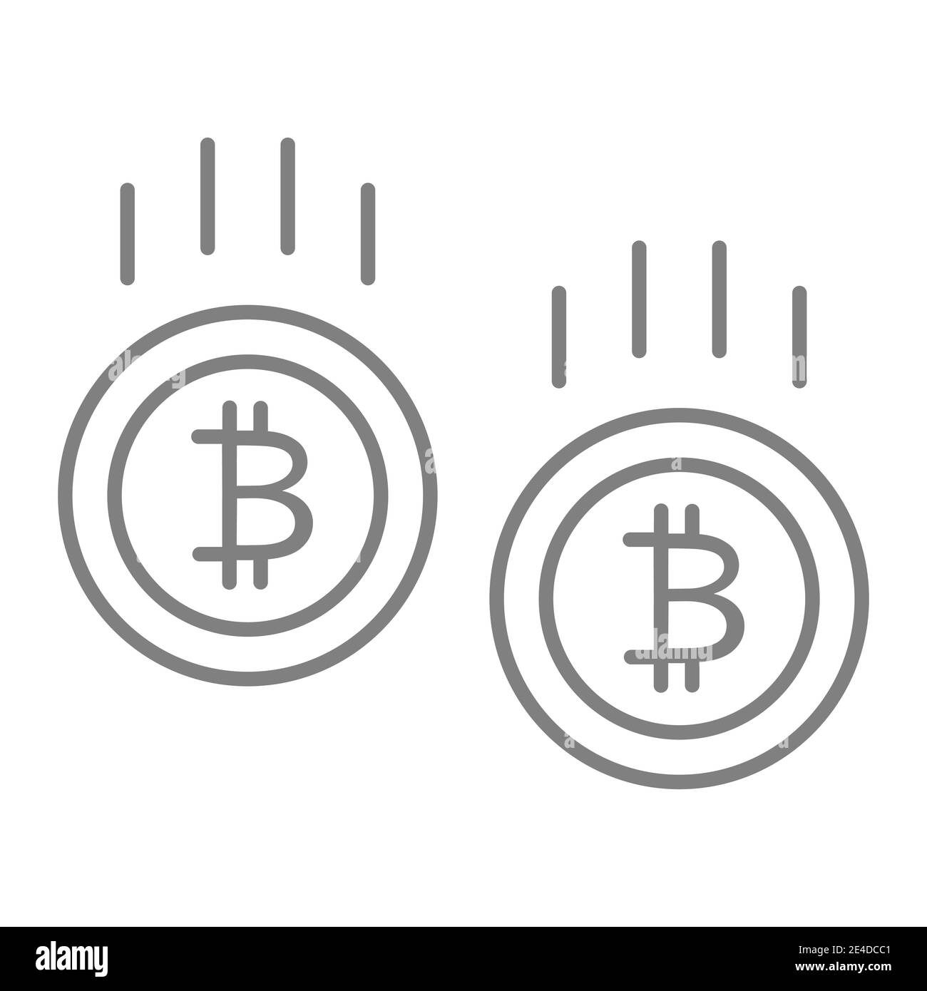 Bitcoin price reduction thin line icon. Cryptocurrency crash vector illustration isolated on ...
