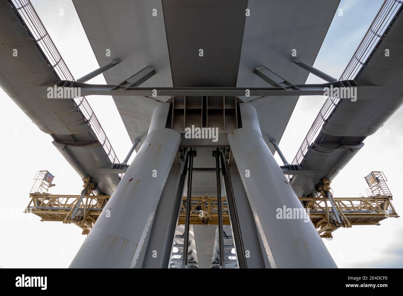 Bottom view of steel bridge. Bridge construction background photo ...