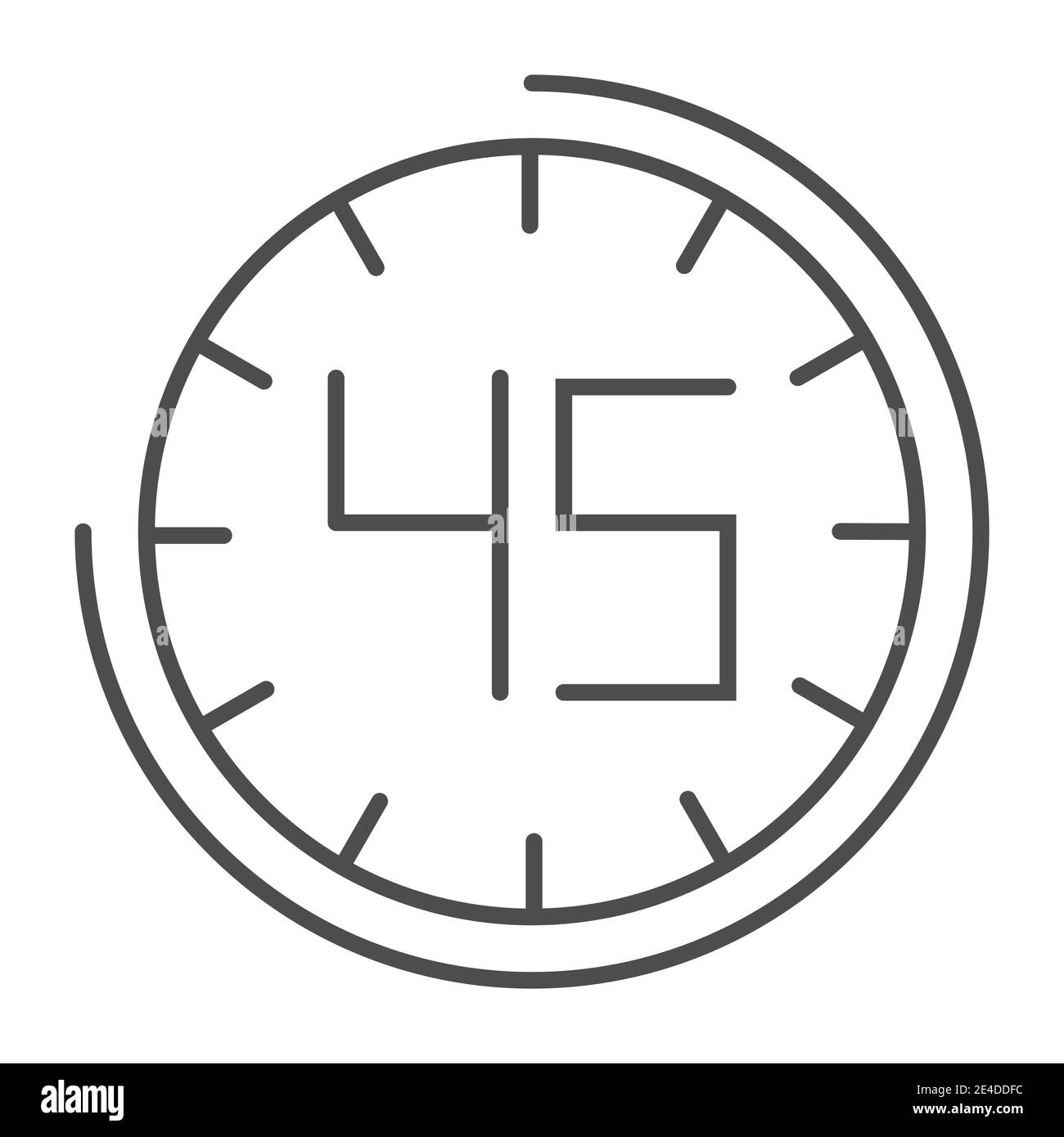 Fourhty five seconds on watch thin line icon. 45 minutes time vector ...