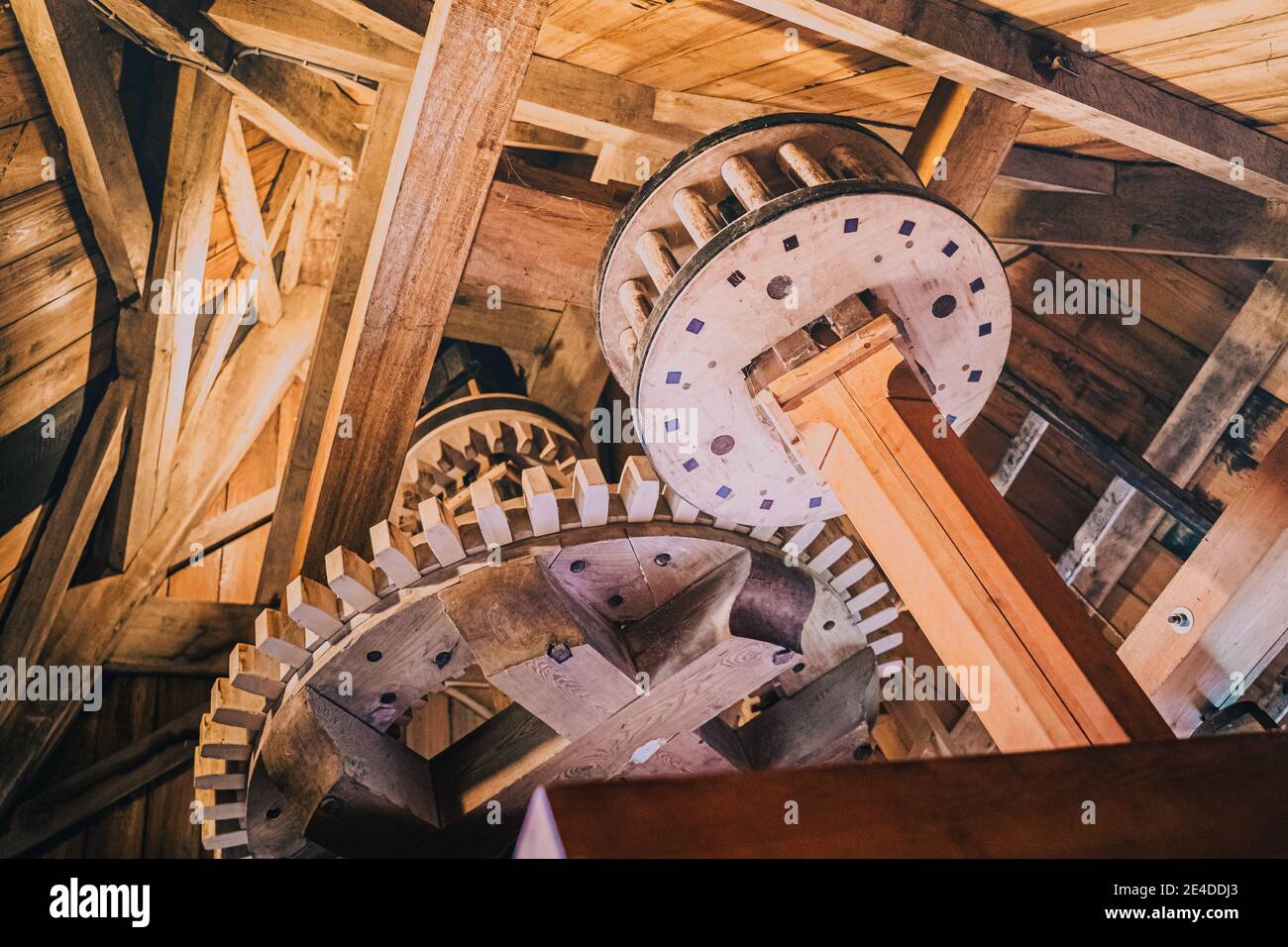 Radars and rotating parts of a traditional wooden windmill for grinding ...
