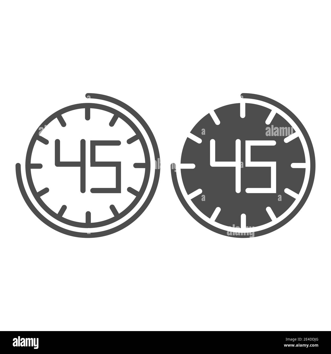 Fourhty five seconds on watch line and glyph icon. 45 minutes time ... Fourhty five seconds on watch line and glyph icon. 45 minutes time ...