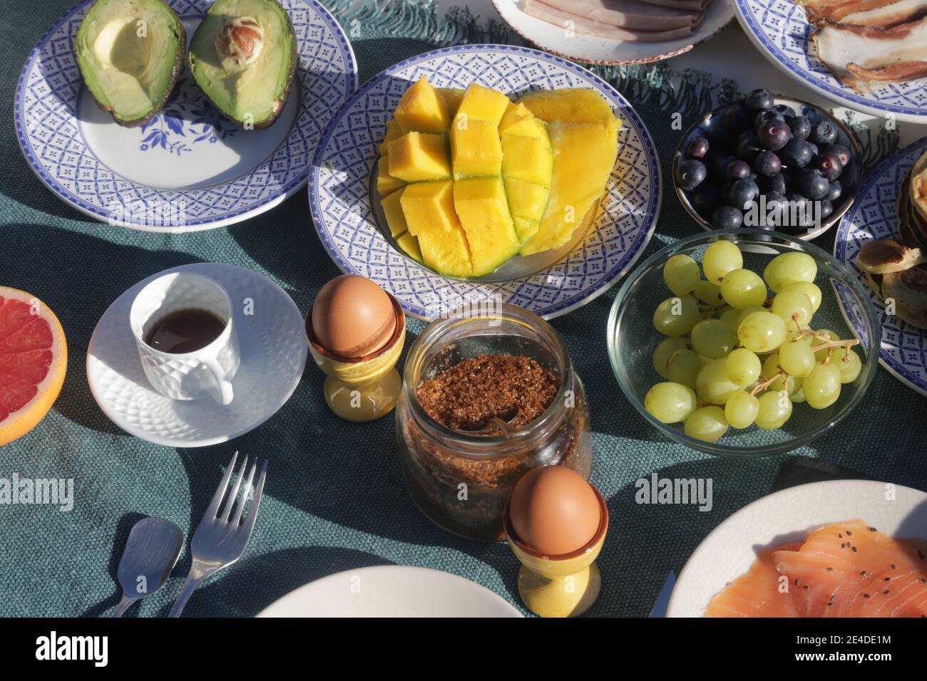 breakfast morning buffet brunch with food and drinks Stock Photo - Alamy