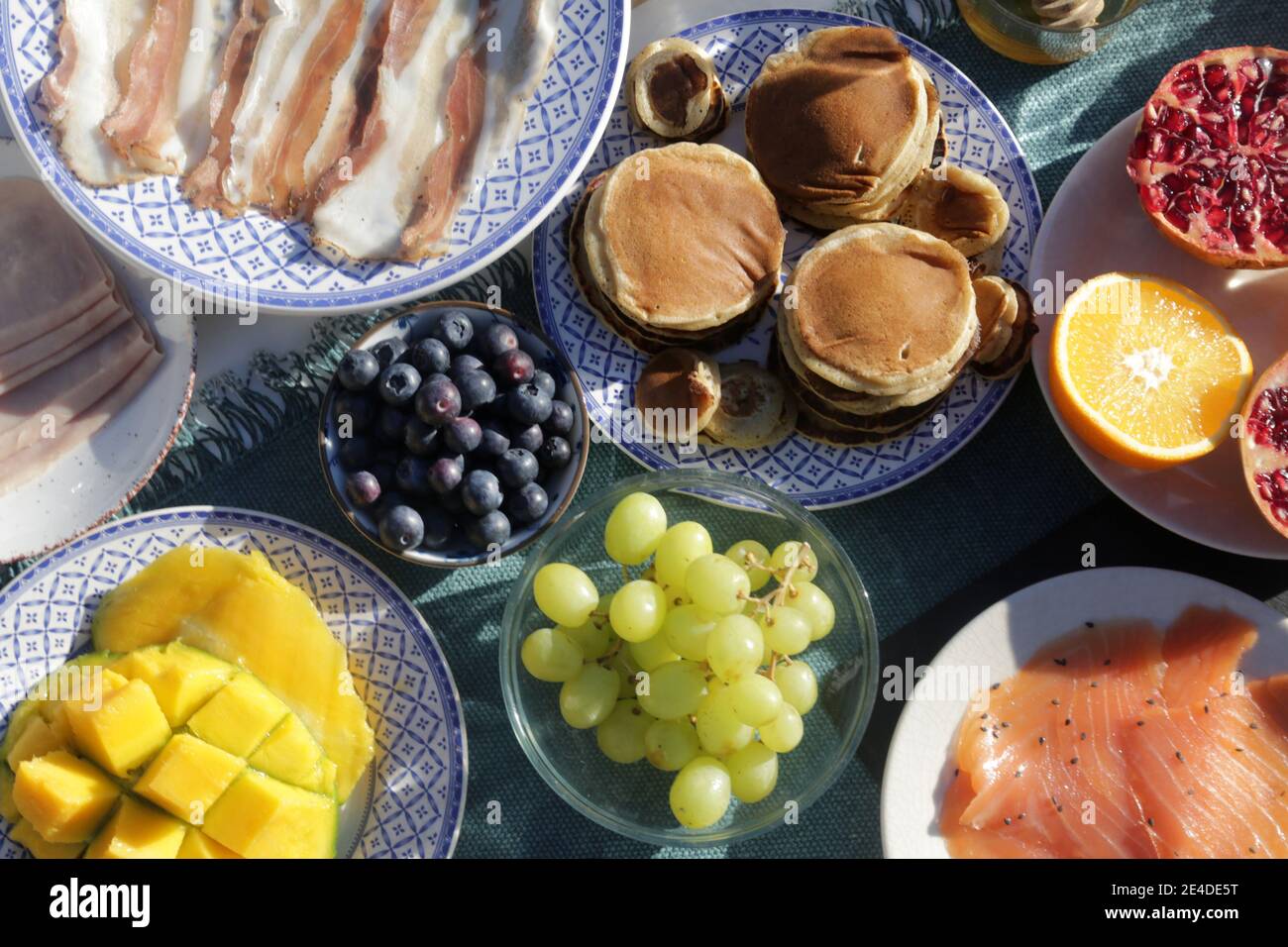 breakfast morning buffet brunch with food and drinks Stock Photo - Alamy