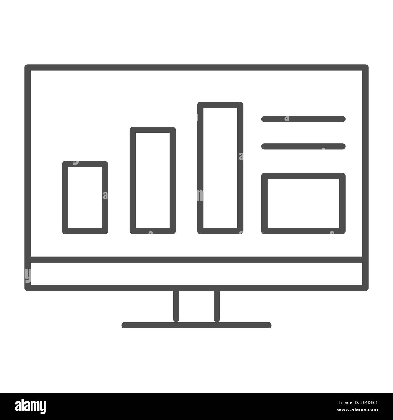 Monitor With Graph Thin Line Icon Computer With Chart Vector Illustration Isolated On White