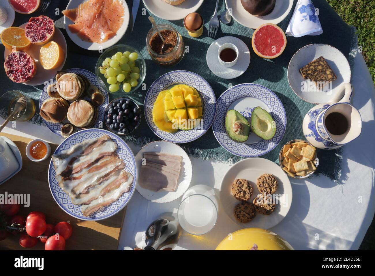 breakfast morning buffet brunch with food and drinks Stock Photo - Alamy