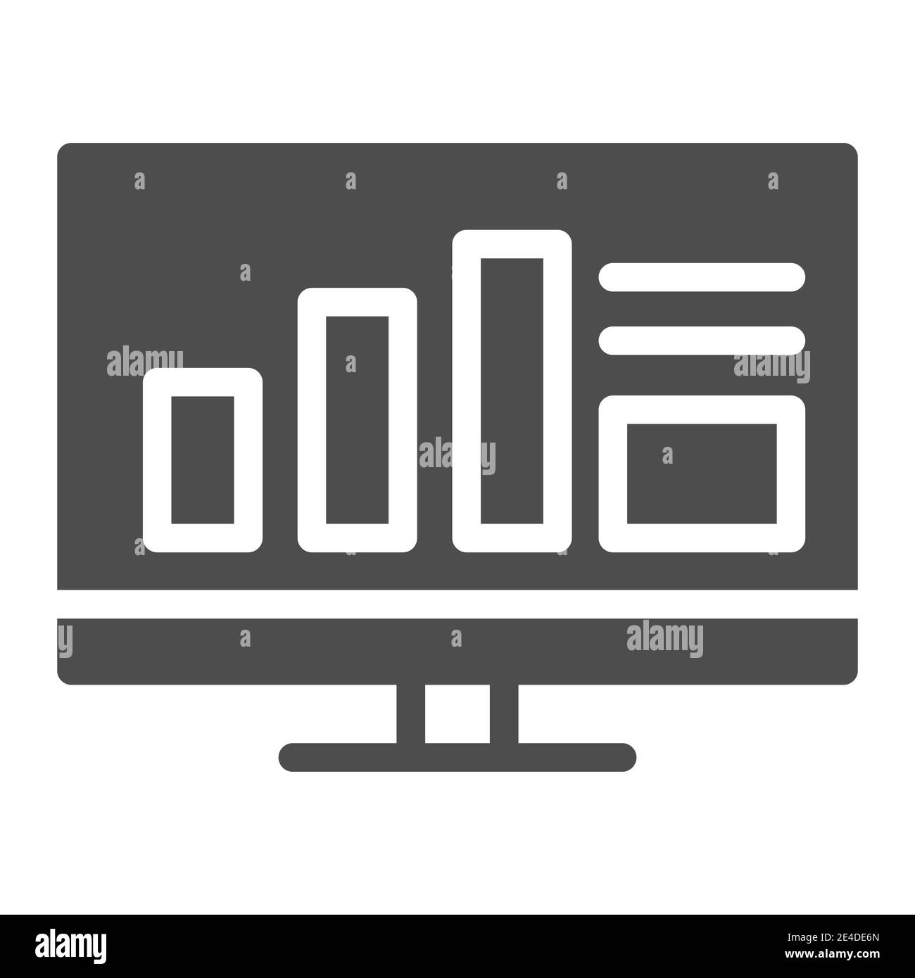 Monitor with graph solid icon. Computer with chart vector illustration ...