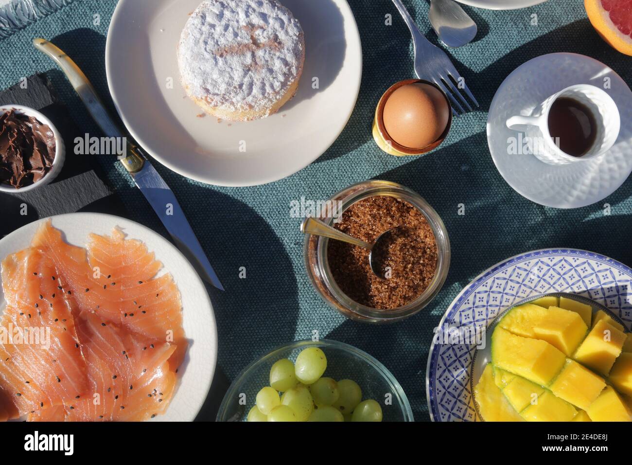 breakfast morning buffet brunch with food and drinks Stock Photo - Alamy