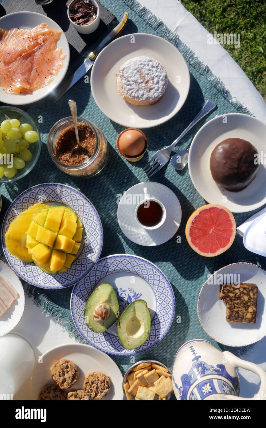 breakfast morning buffet brunch with food and drinks Stock Photo - Alamy