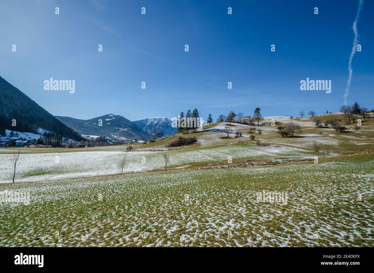 snow and green landscape in winter Stock Photo - Alamy