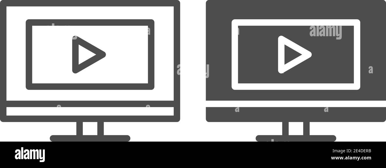 Video player line and glyph icon. Video on screen vector illustration ...