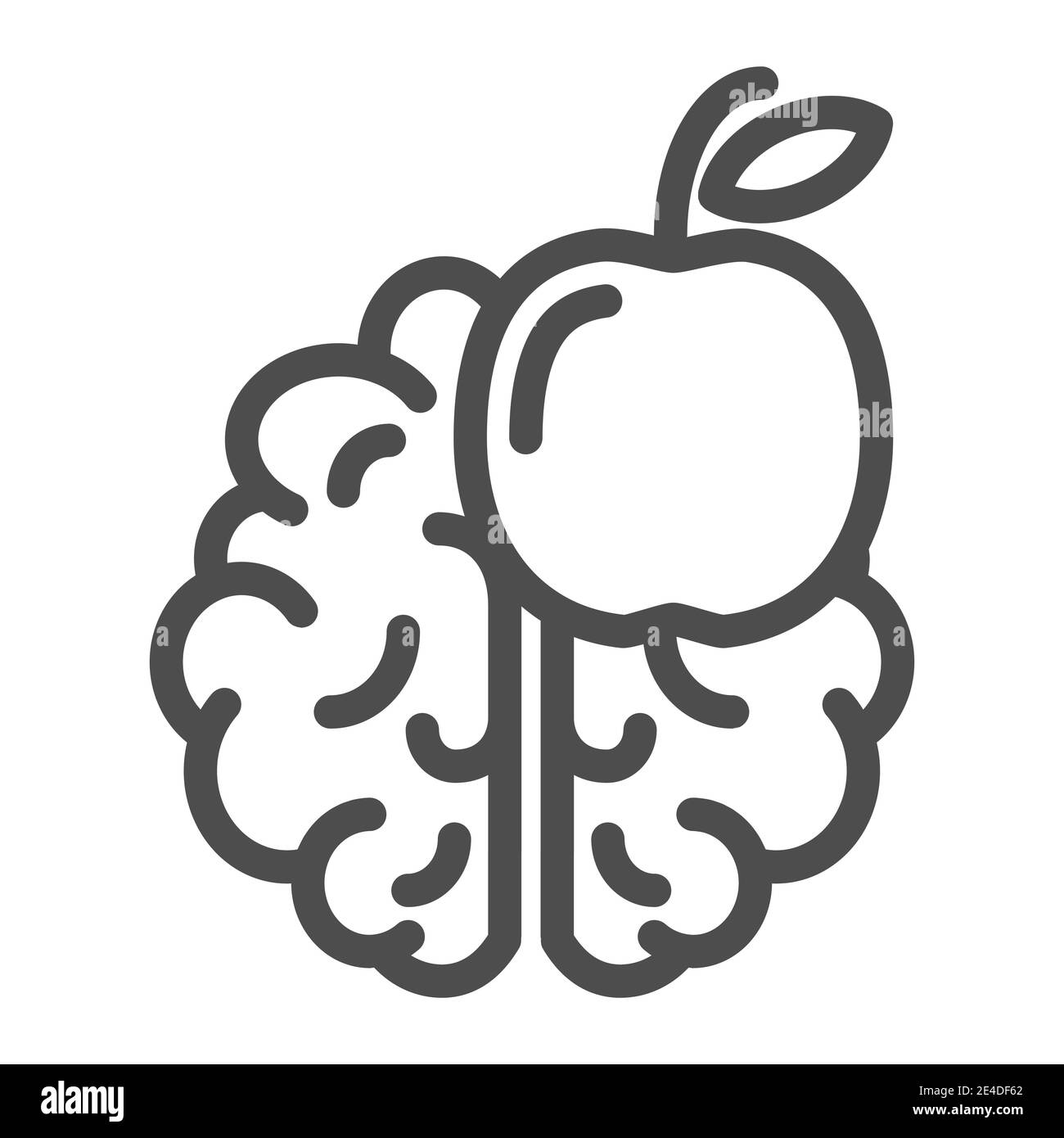 Knowledge line icon. Brain and apple vector illustration isolated on ...