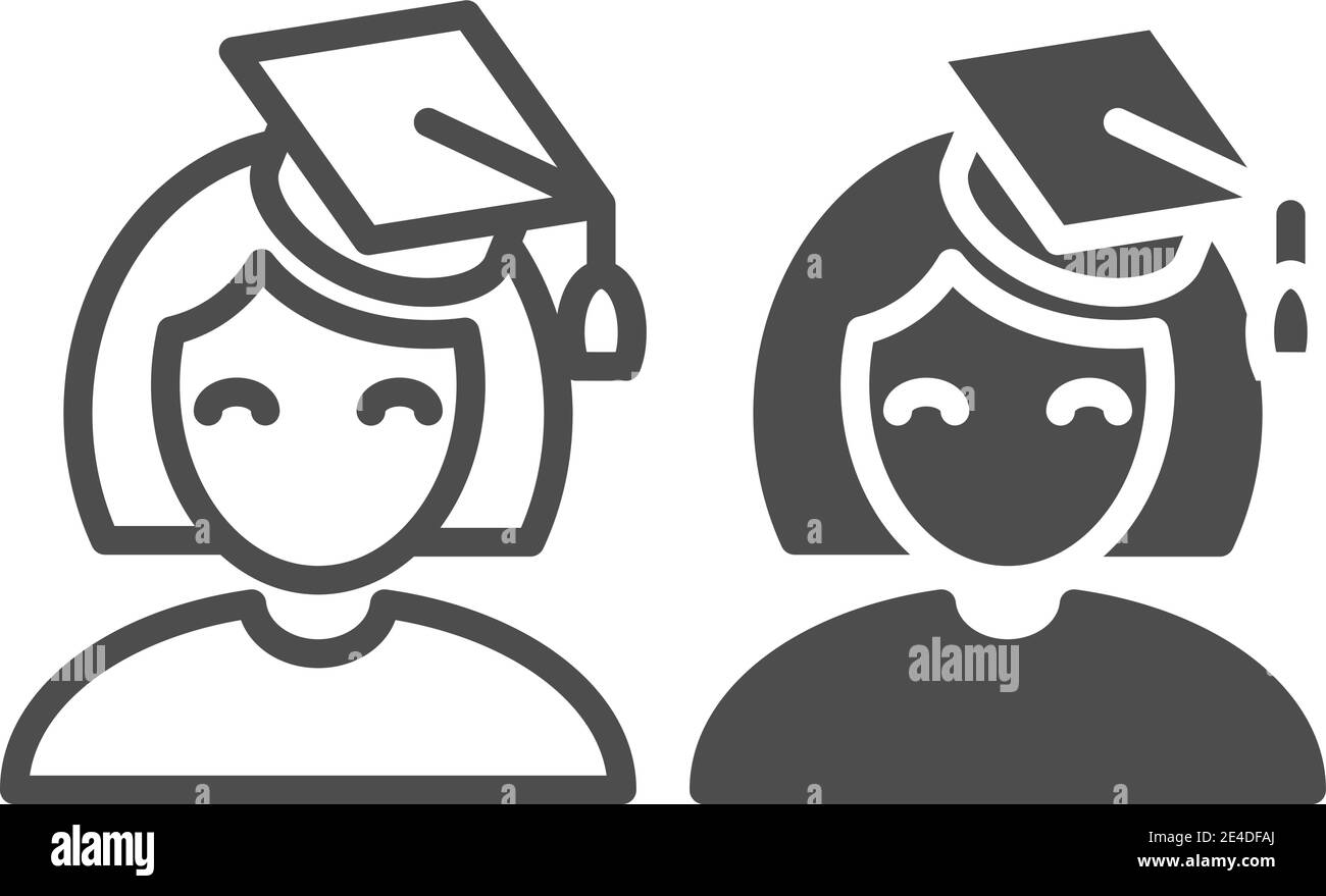 Graduate girl line and glyph icon. Student vector illustration isolated ...