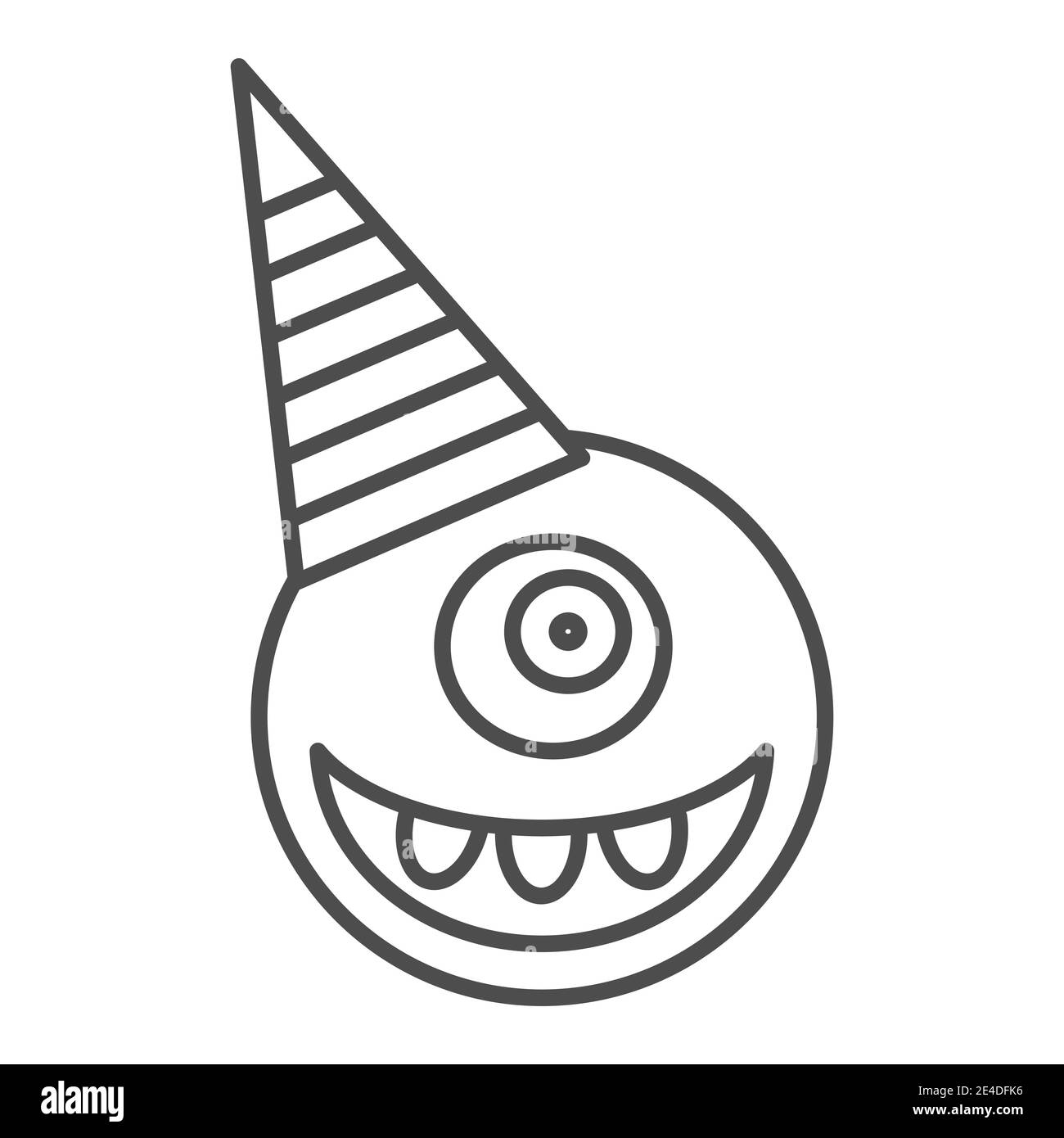 Round one eyed monster in party hat thin line icon. Halloween monster ...