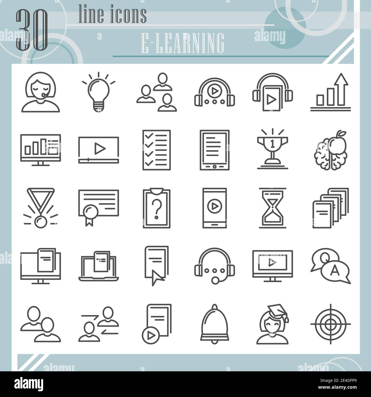E-learning line icon set, education symbols collection, vector sketches ...
