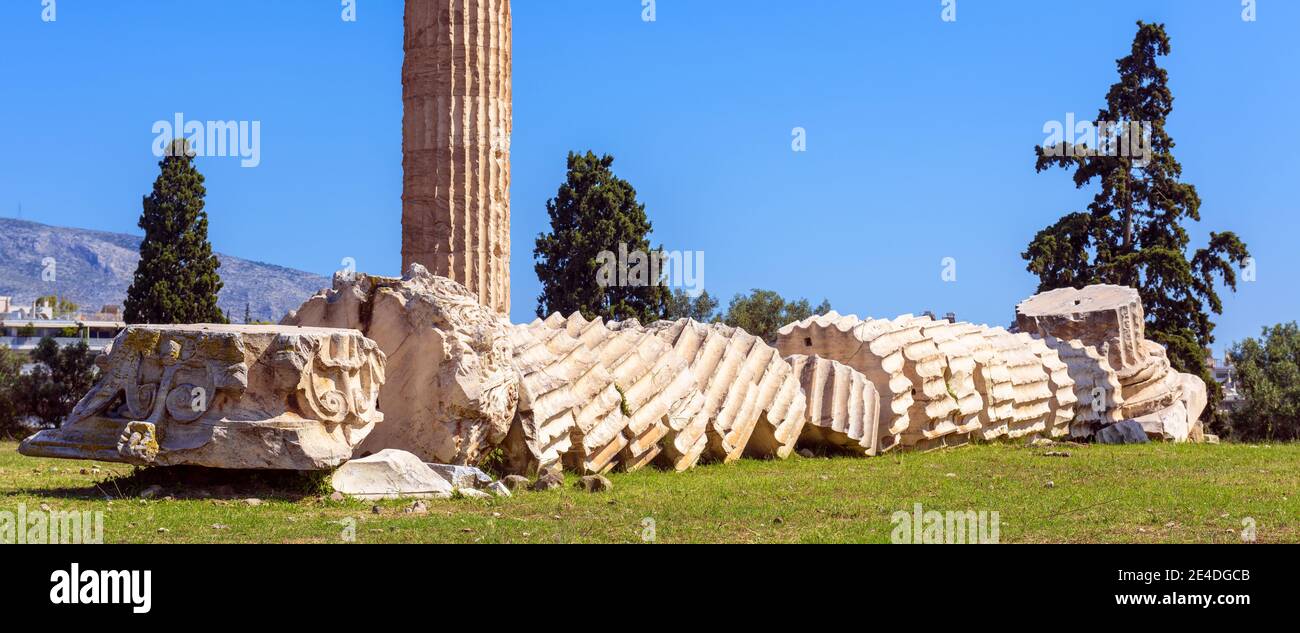 Greek Olympian Zeus temple, panorama of ancient ruins in Athens, Greece ...