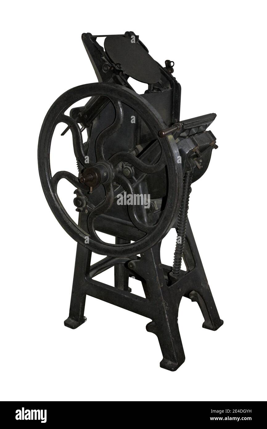 An Old Fashioned Black Metal Vintage Printing Press Stock Photo - Alamy