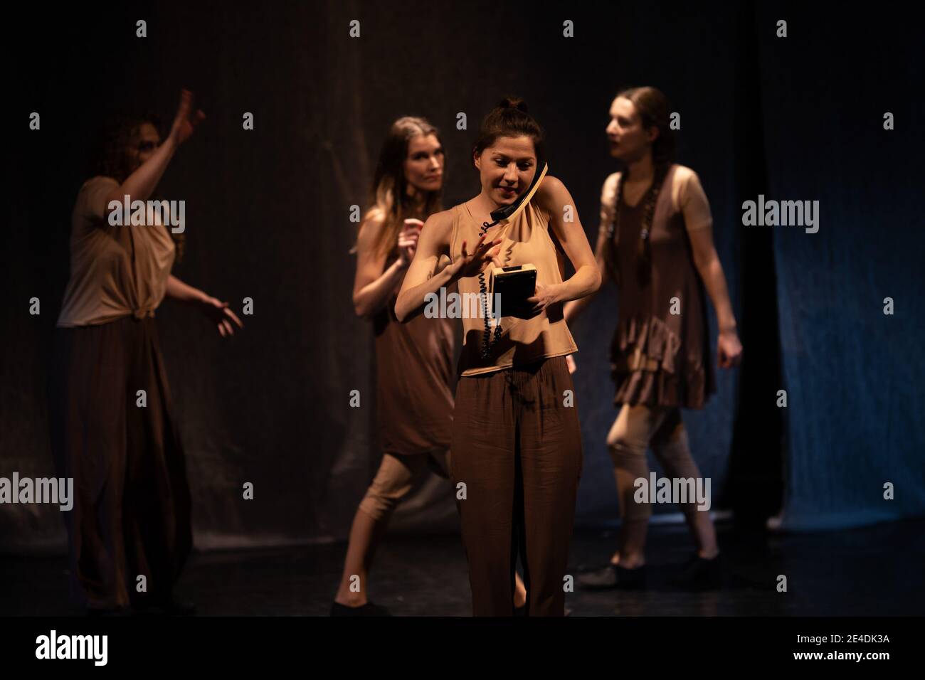 Actors and actresses play a modern lyrical performance of the theater ...