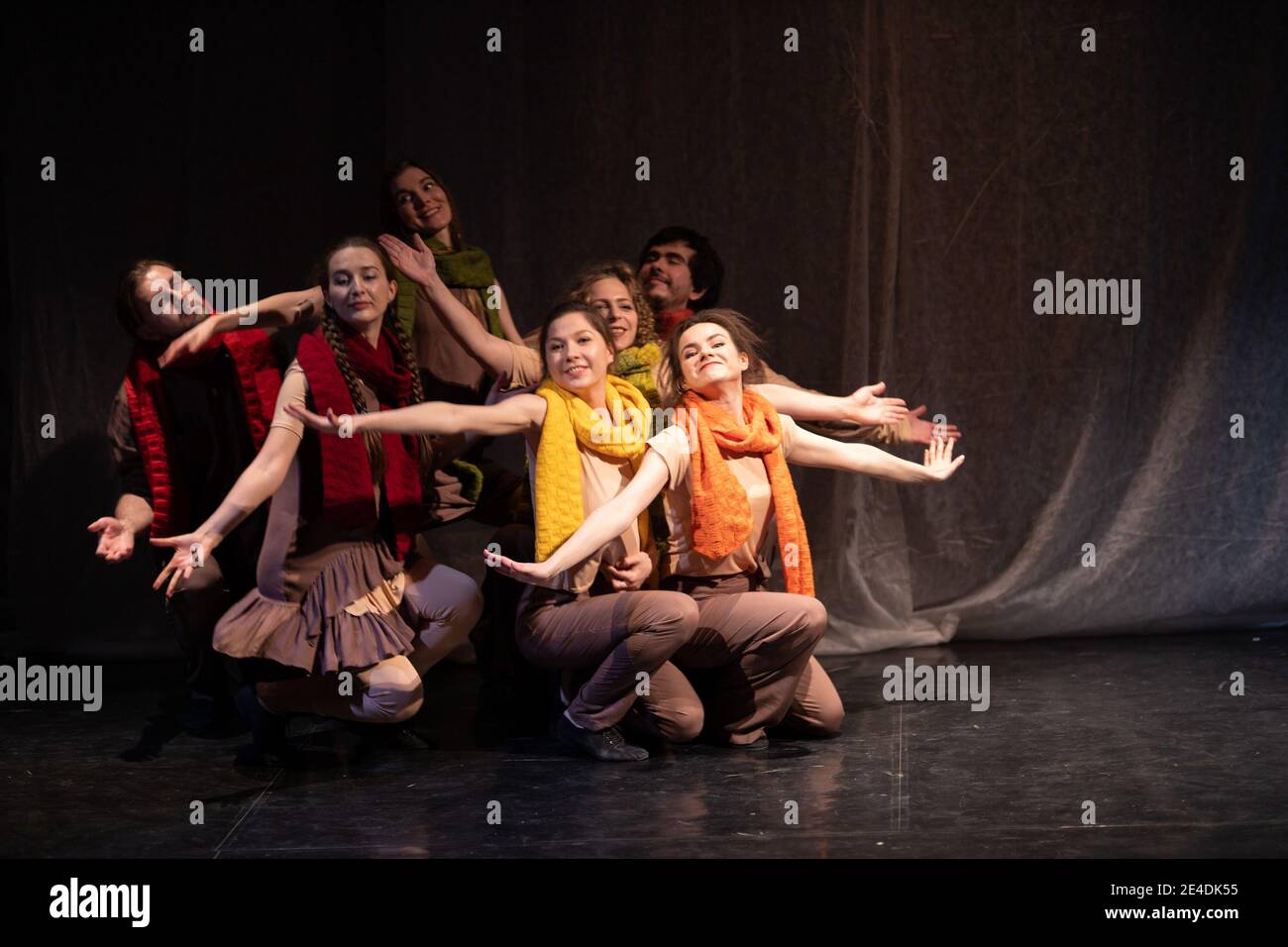 Actors and actresses play a modern lyrical performance of the theater ...