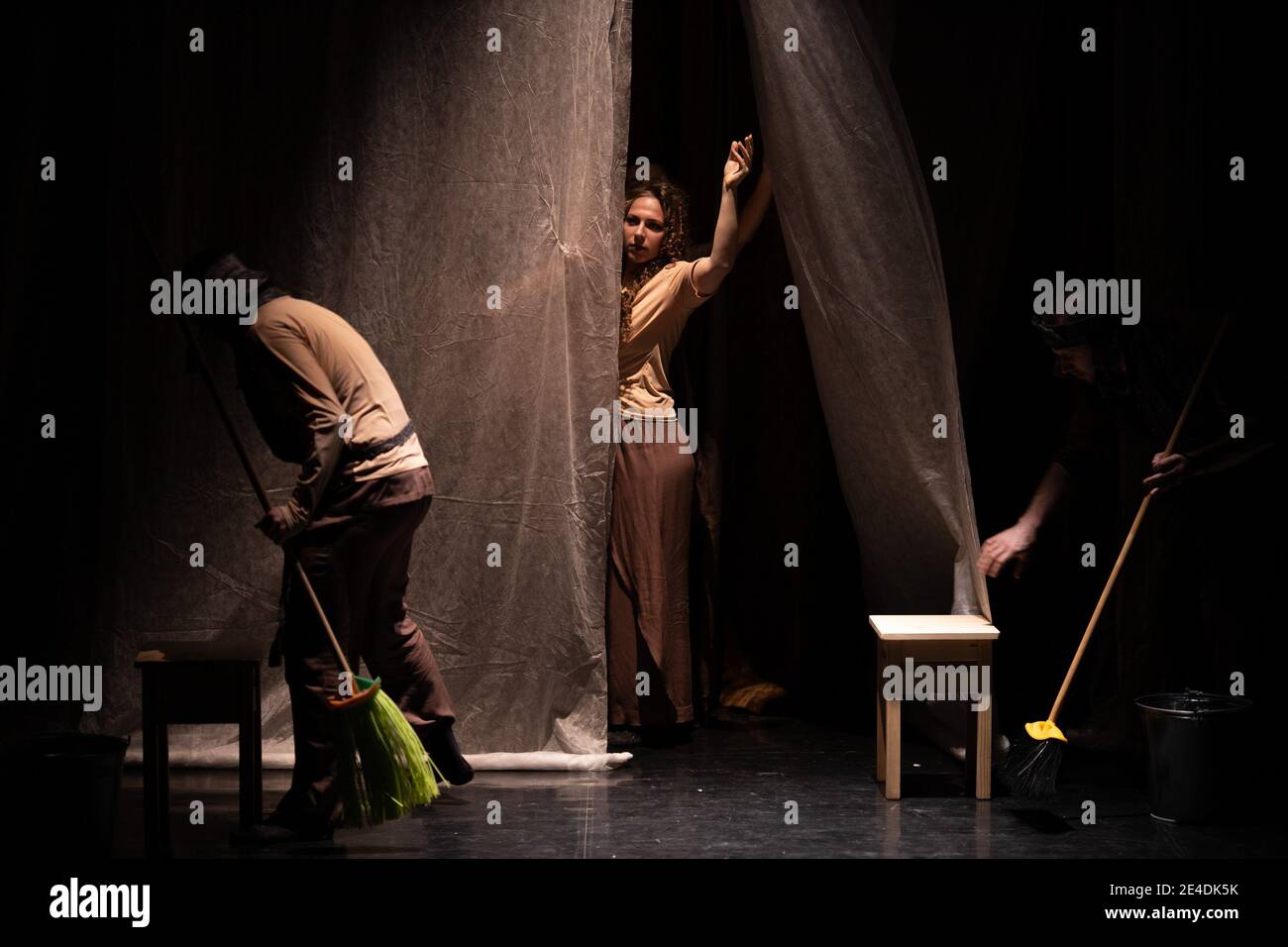 Actors and actresses play a modern lyrical performance of the theater ...