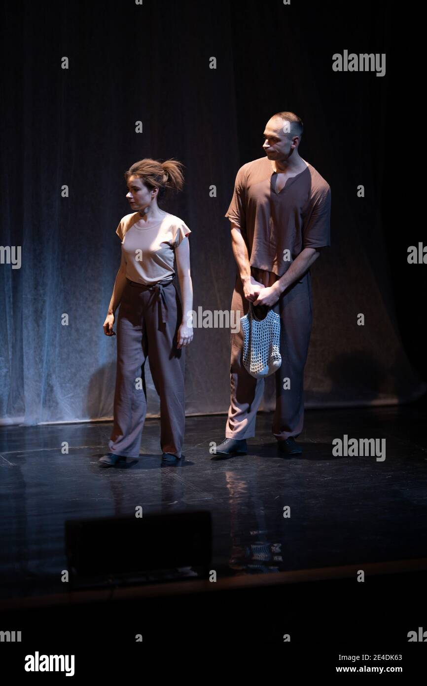 Actors and actresses play a modern lyrical performance of the theater ...