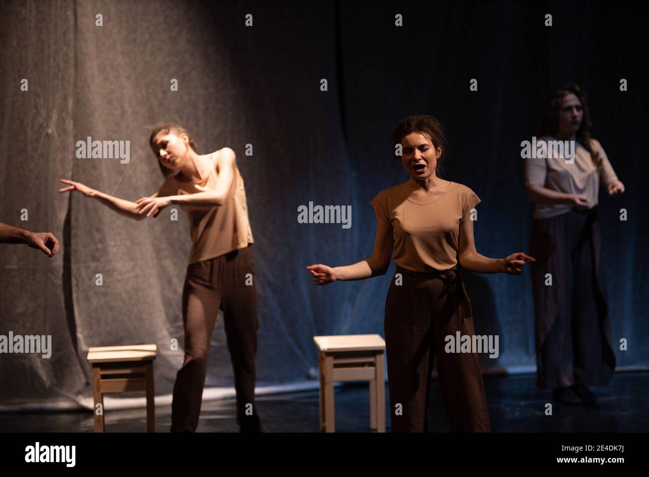 Actors and actresses play a modern lyrical performance of the theater ...