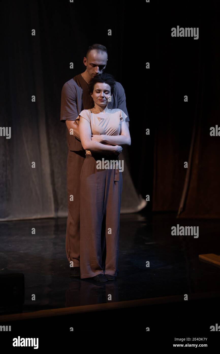 Actors and actresses play a modern lyrical performance of the theater ...