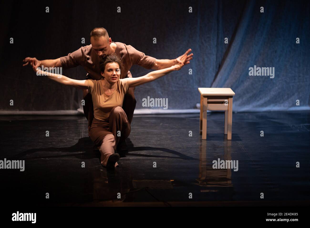 Actors and actresses play a modern lyrical performance of the theater ...