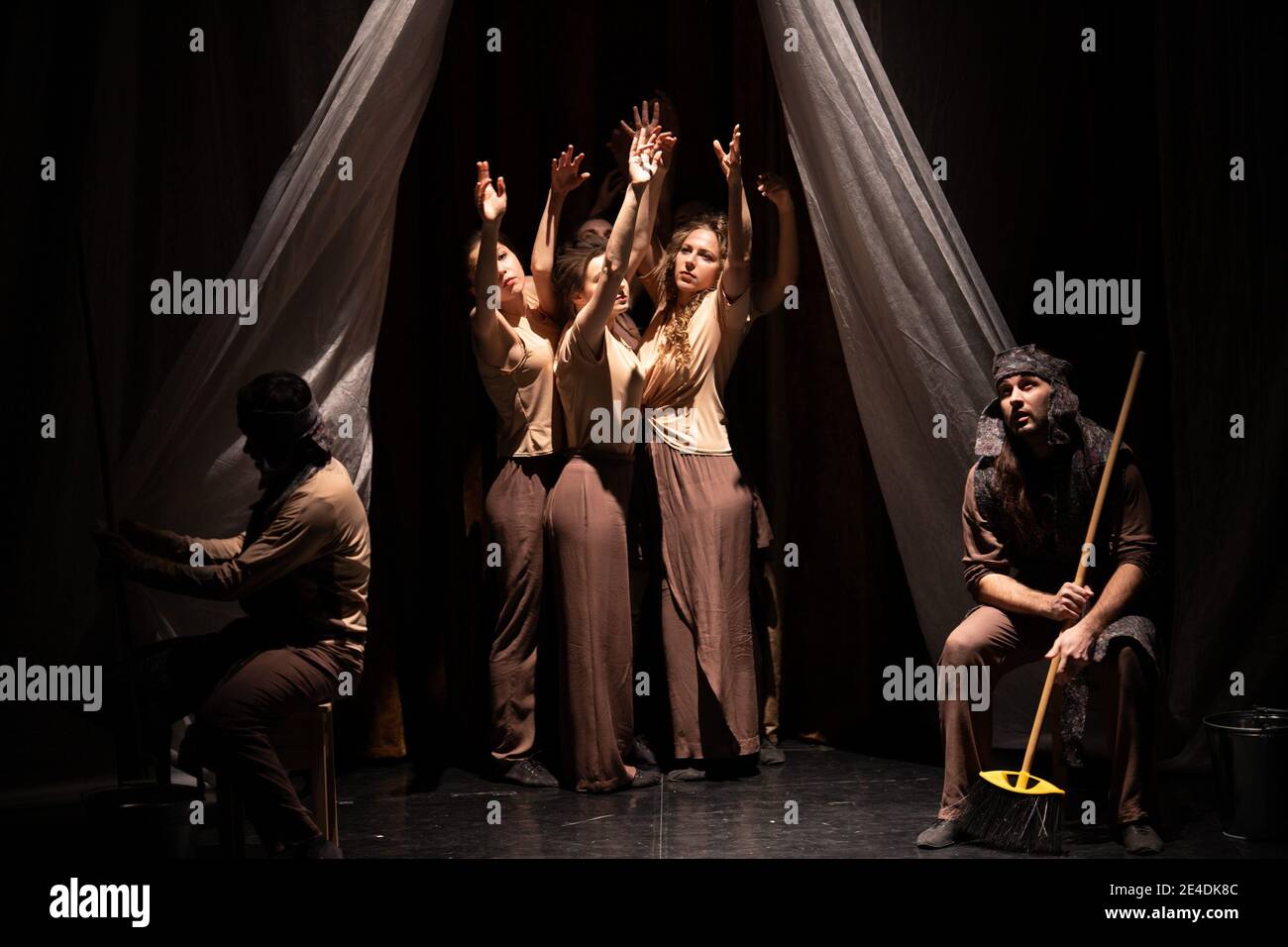 Actors and actresses play a modern lyrical performance of the theater ...