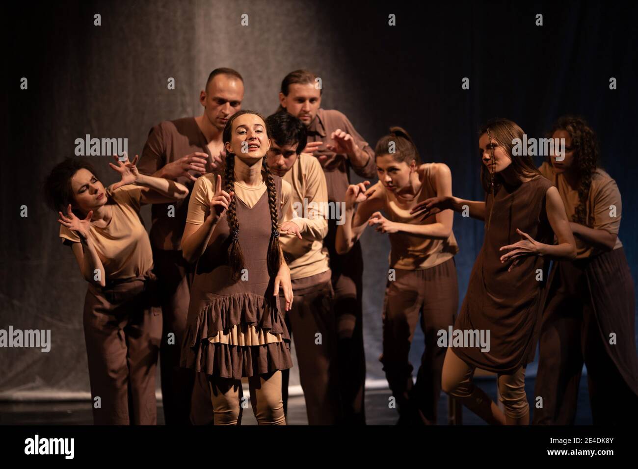 Actors and actresses play a modern lyrical performance of the theater ...