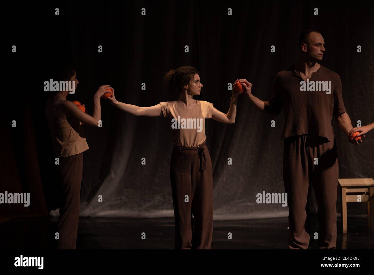 Actors and actresses play a modern lyrical performance of the theater ...