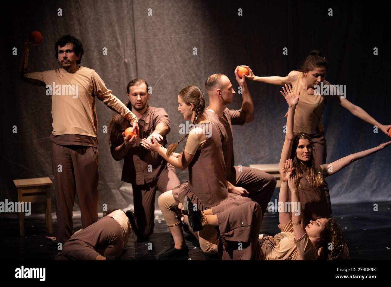 Actors and actresses play a modern lyrical performance of the theater ...