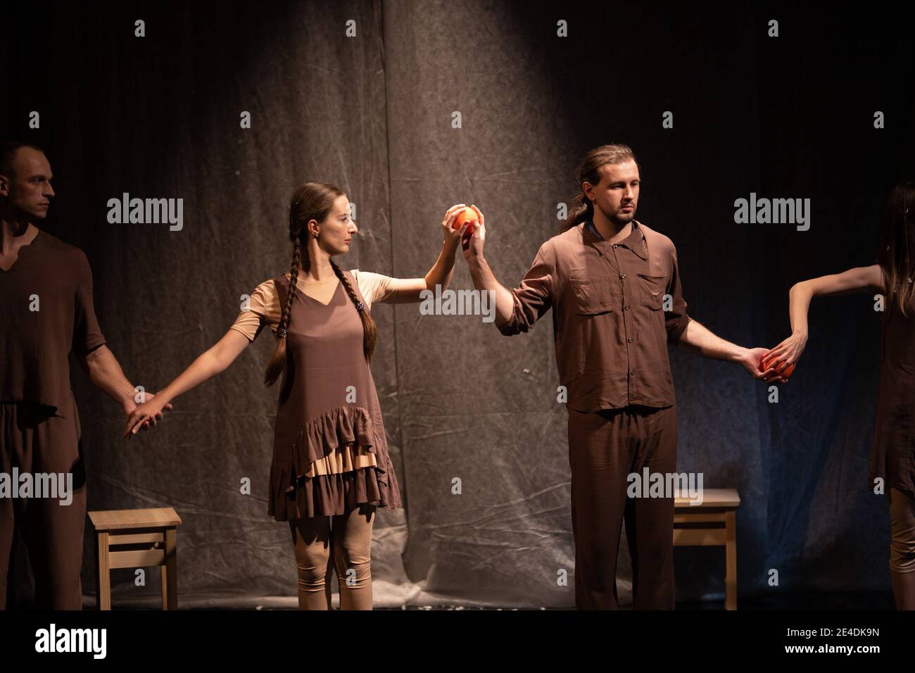 Actors and actresses play a modern lyrical performance of the theater ...