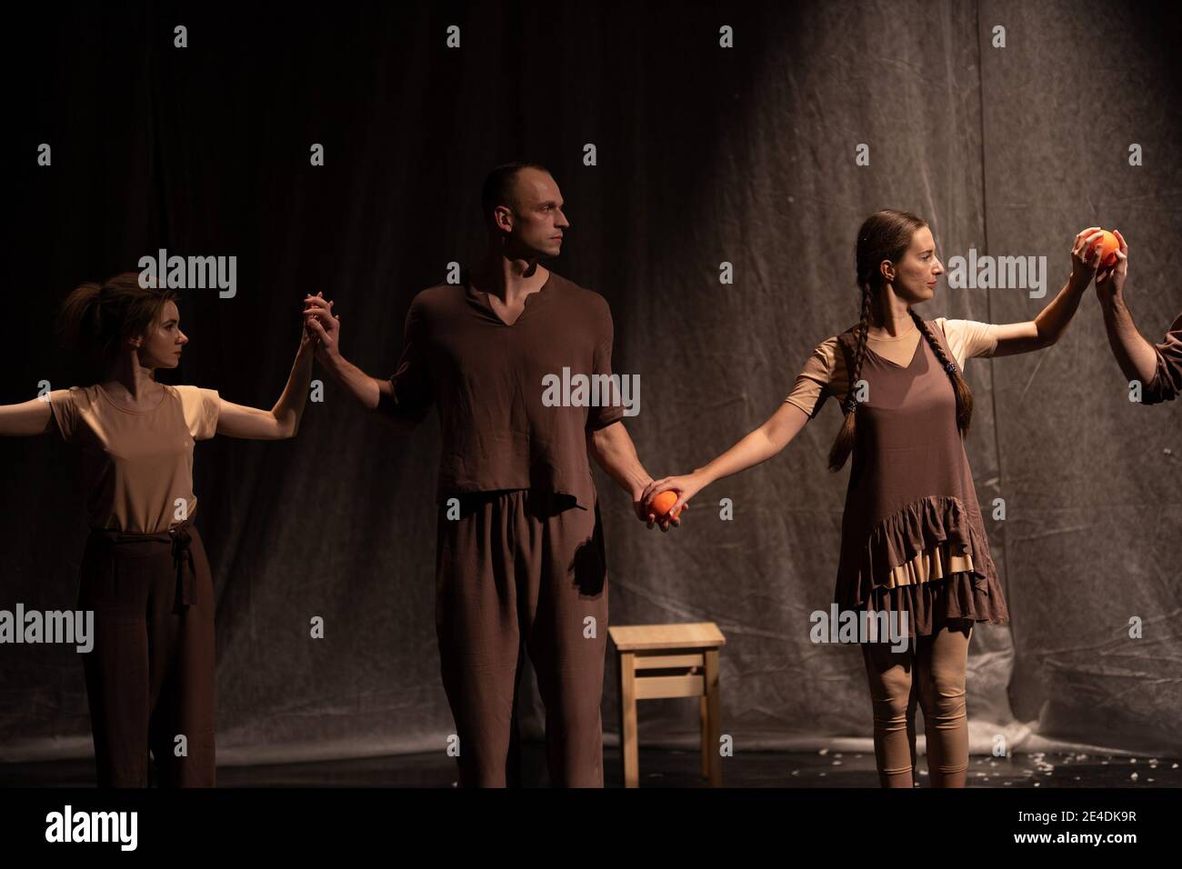 Actors and actresses play a modern lyrical performance of the theater ...