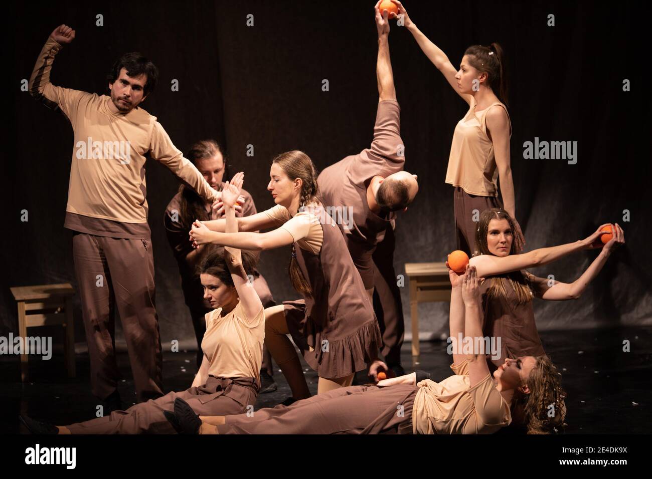 Actors and actresses play a modern lyrical performance of the theater ...