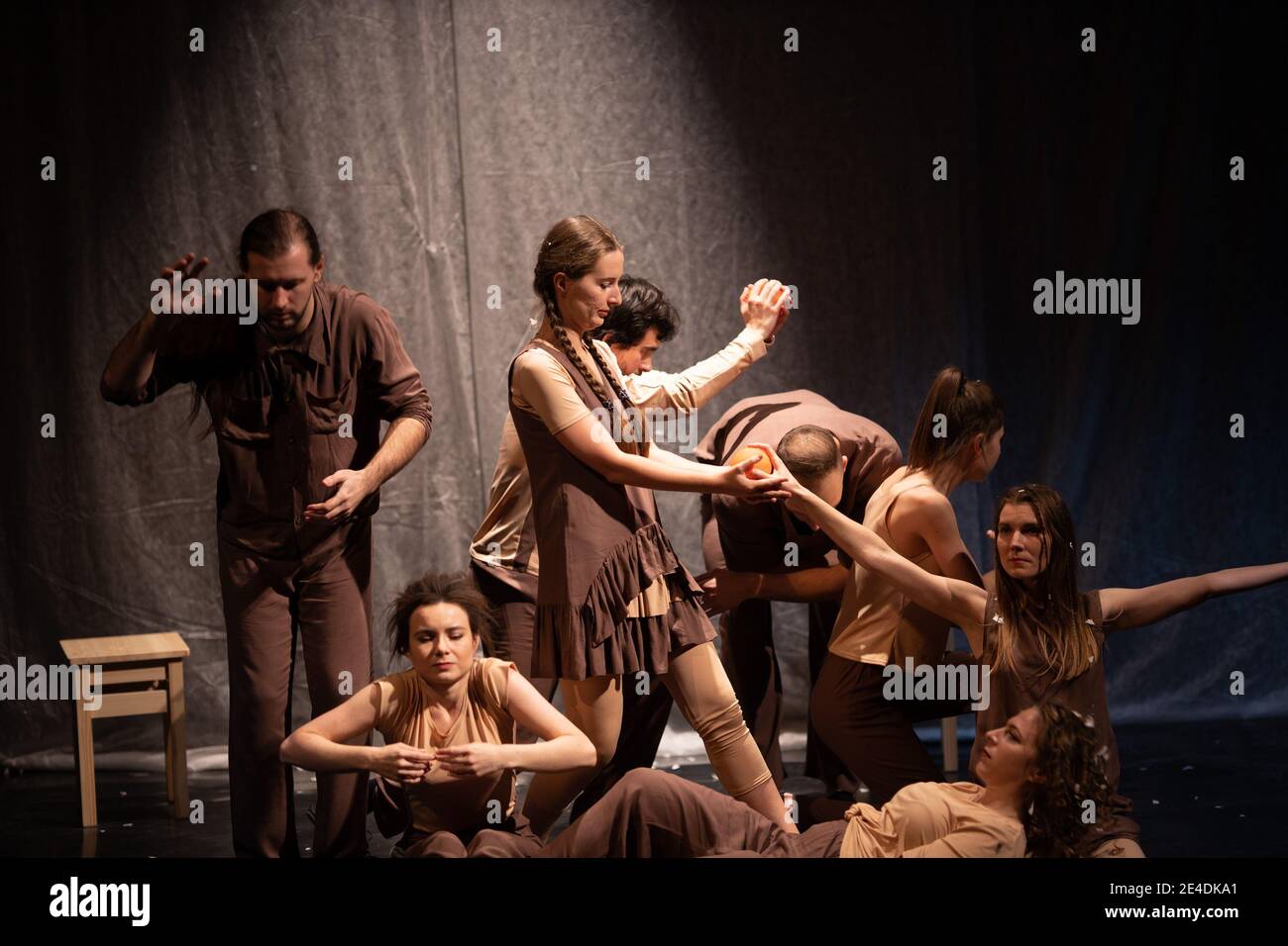 Actors and actresses play a modern lyrical performance of the theater ...