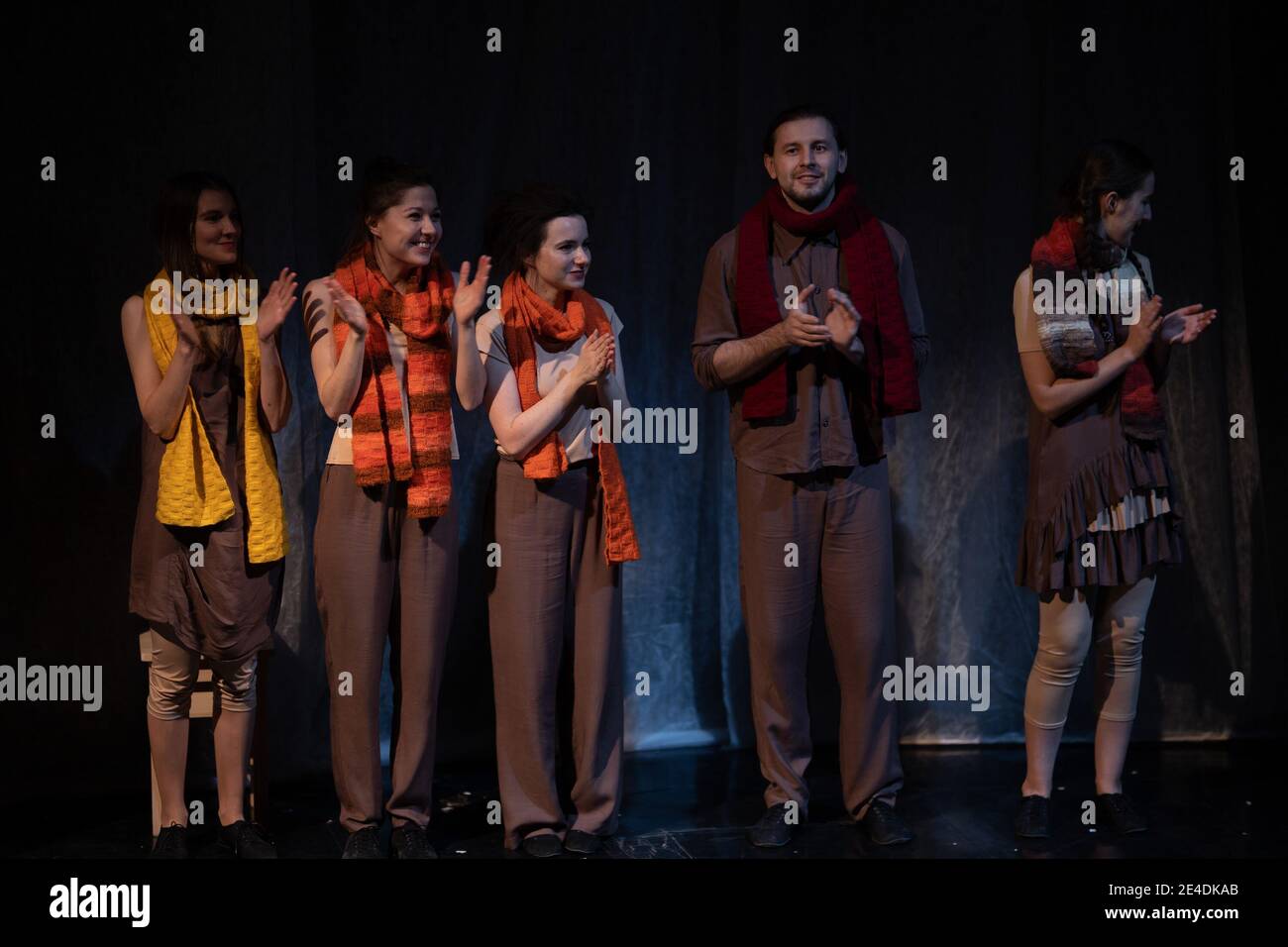 Actors and actresses play a modern lyrical performance of the theater ...