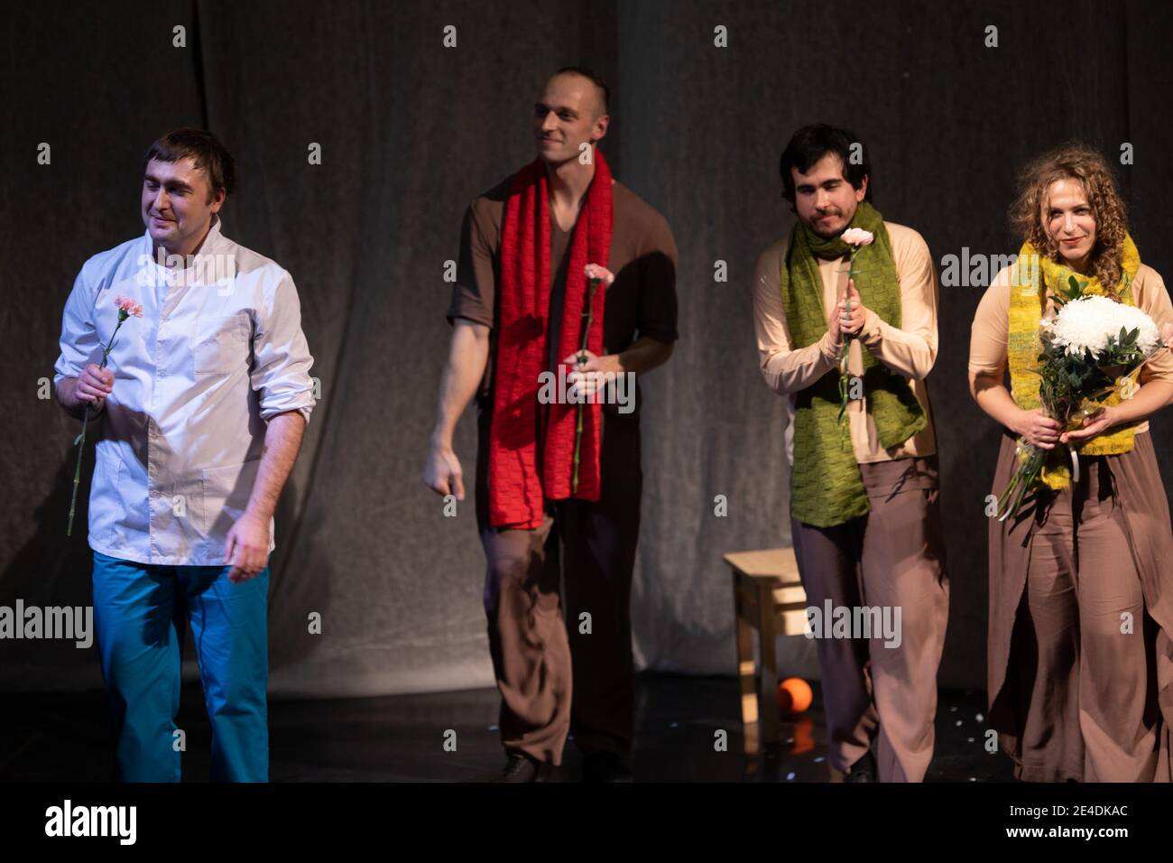 Actors and actresses play a modern lyrical performance of the theater ...