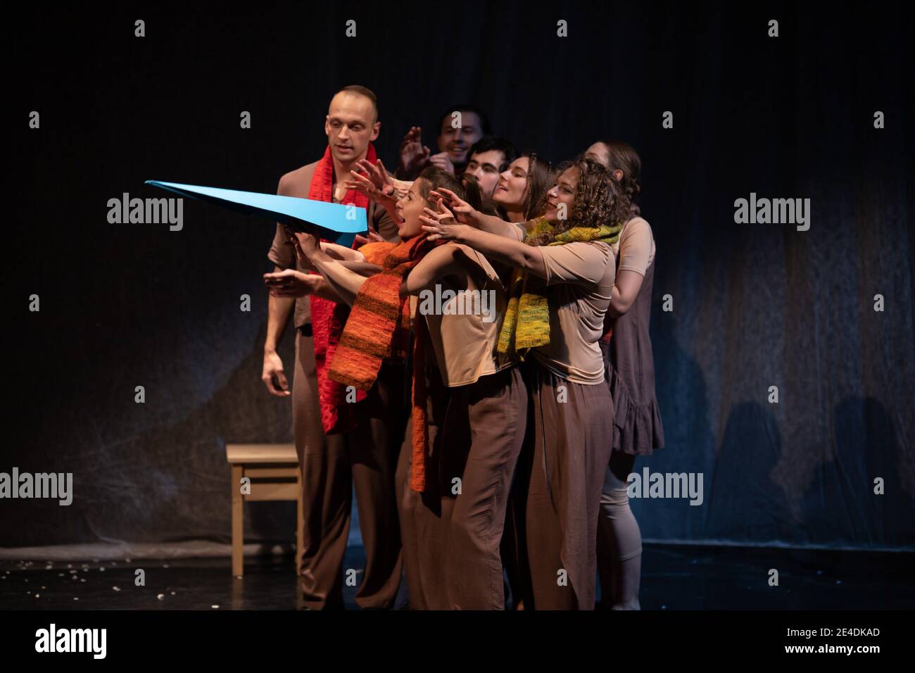 Actors and actresses play a modern lyrical performance of the theater ...