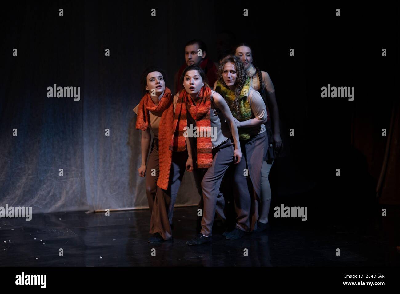 Actors and actresses play a modern lyrical performance of the theater ...