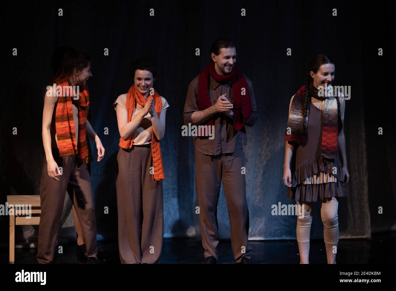 Actors and actresses play a modern lyrical performance of the theater ...