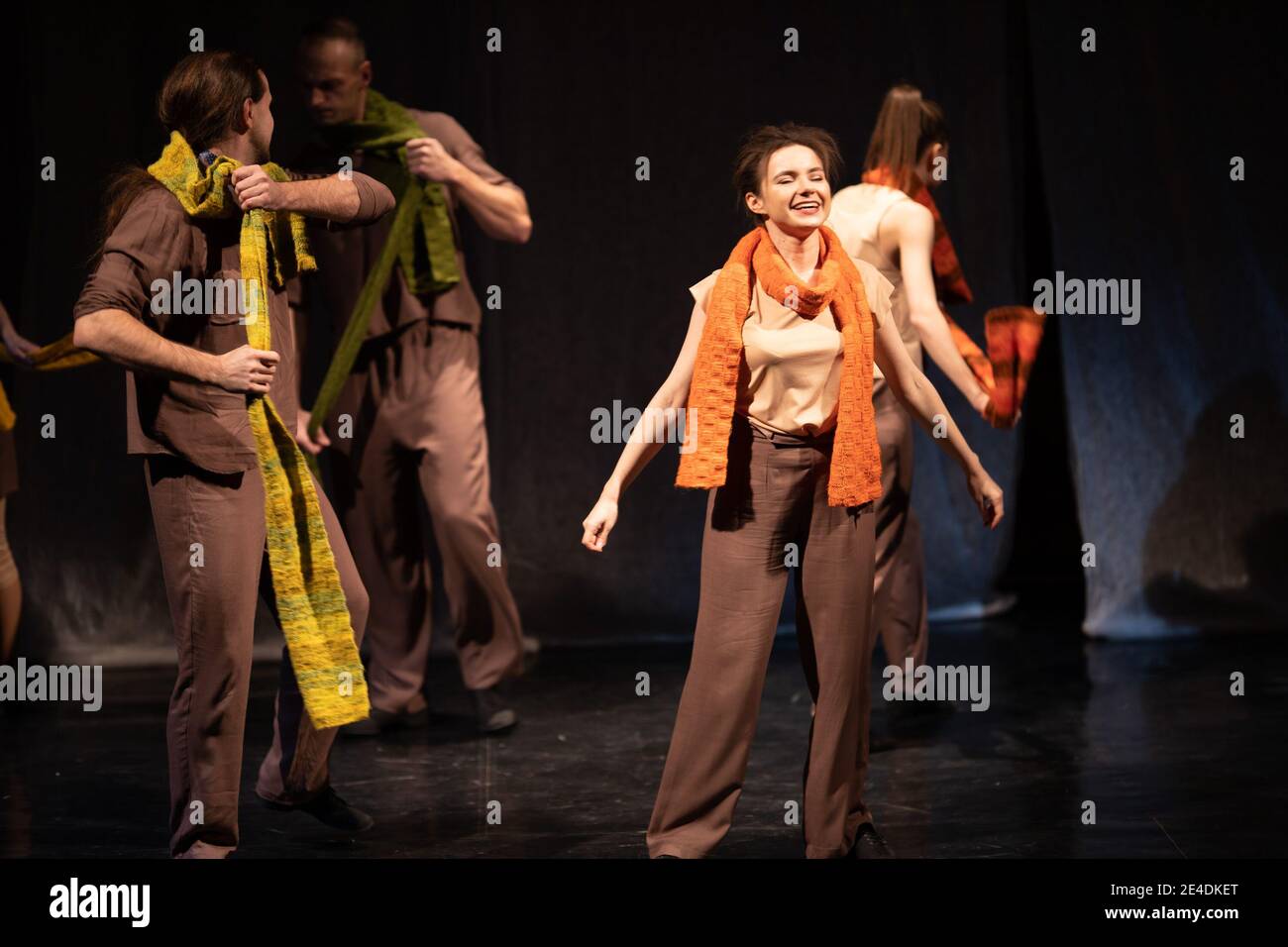 Actors and actresses play a modern lyrical performance of the theater ...