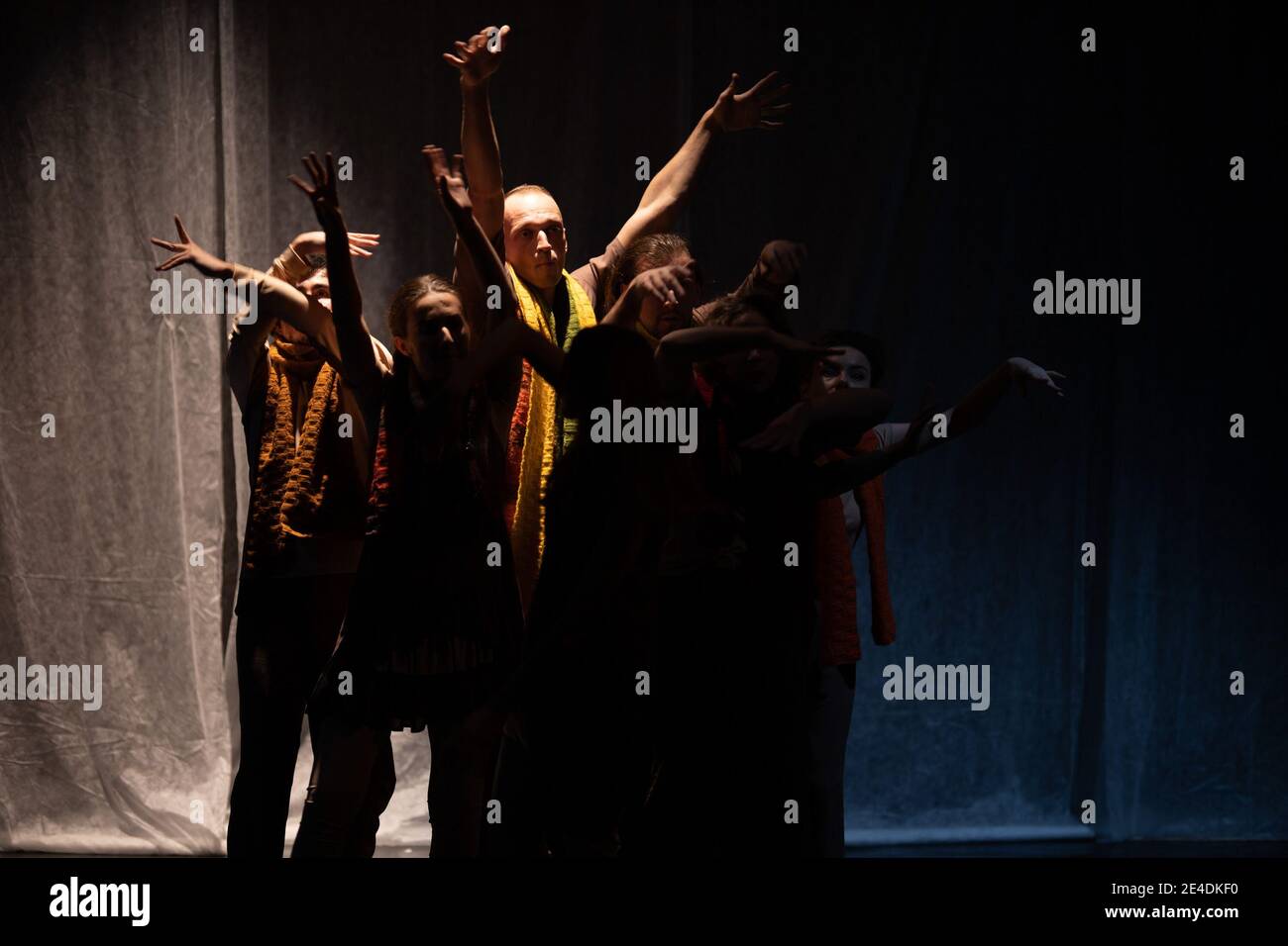Actors and actresses play a modern lyrical performance of the theater ...