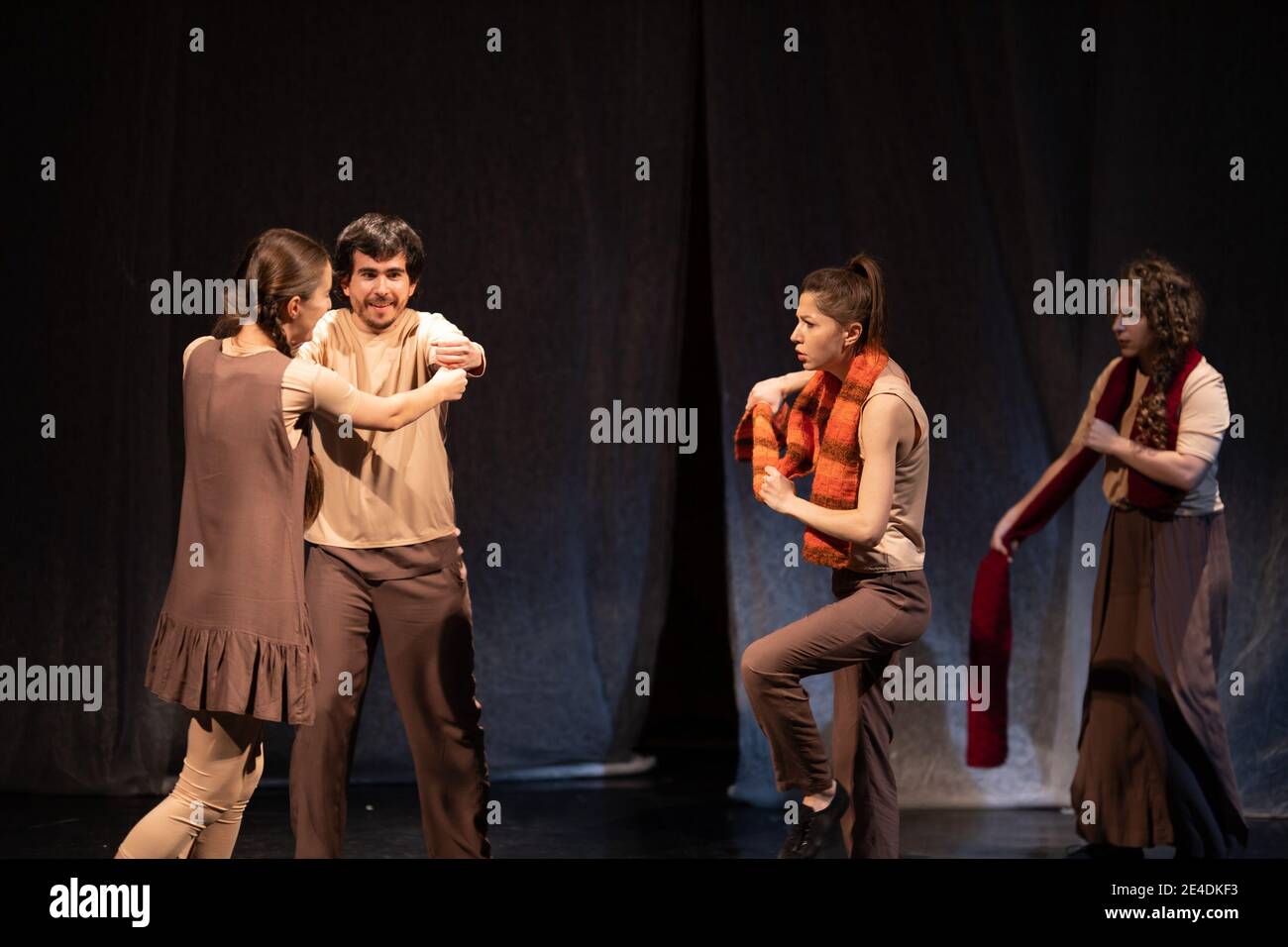 Actors and actresses play a modern lyrical performance of the theater ...